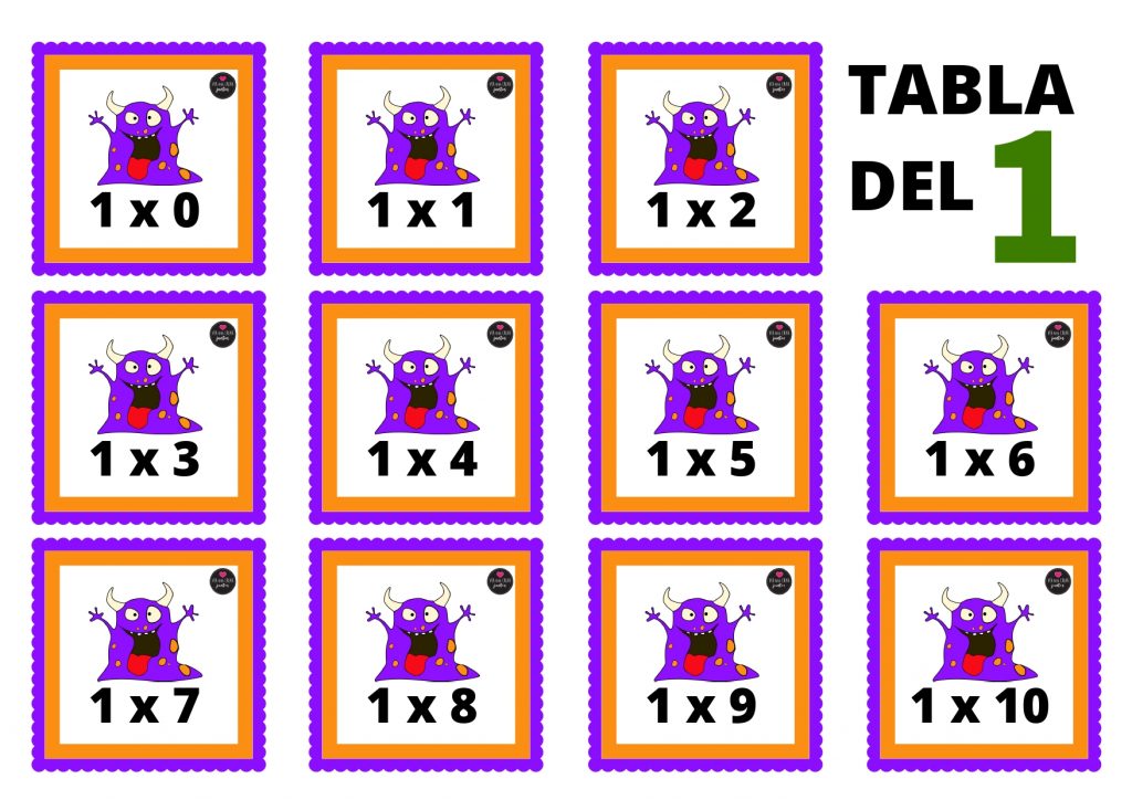 Memories monstruosos tablas de multiplicar 0-10 -Orientacion Andujar