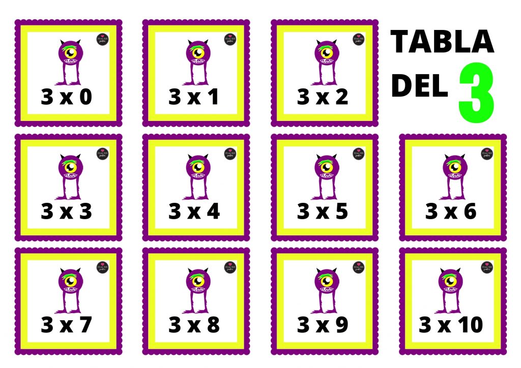 Memories monstruosos tablas de multiplicar 0-10 -Orientacion Andujar