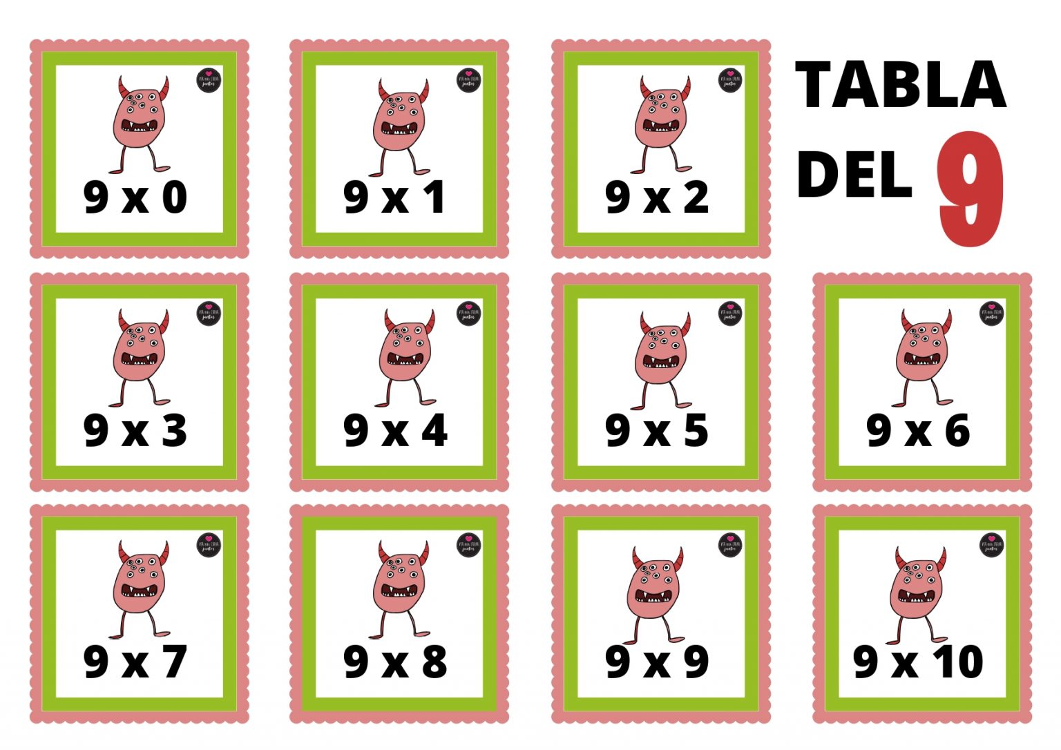 Memories monstruosos tablas de multiplicar 0-10 -Orientacion Andujar