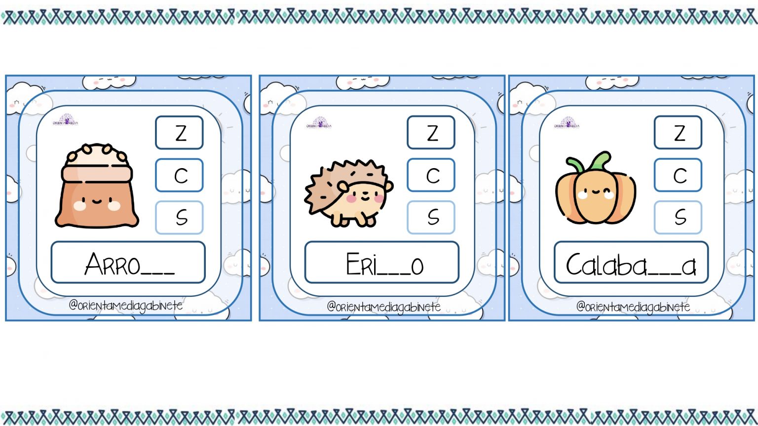 Tarjetas para trabajar la Z/C (oral y escrito) -Orientacion Andujar