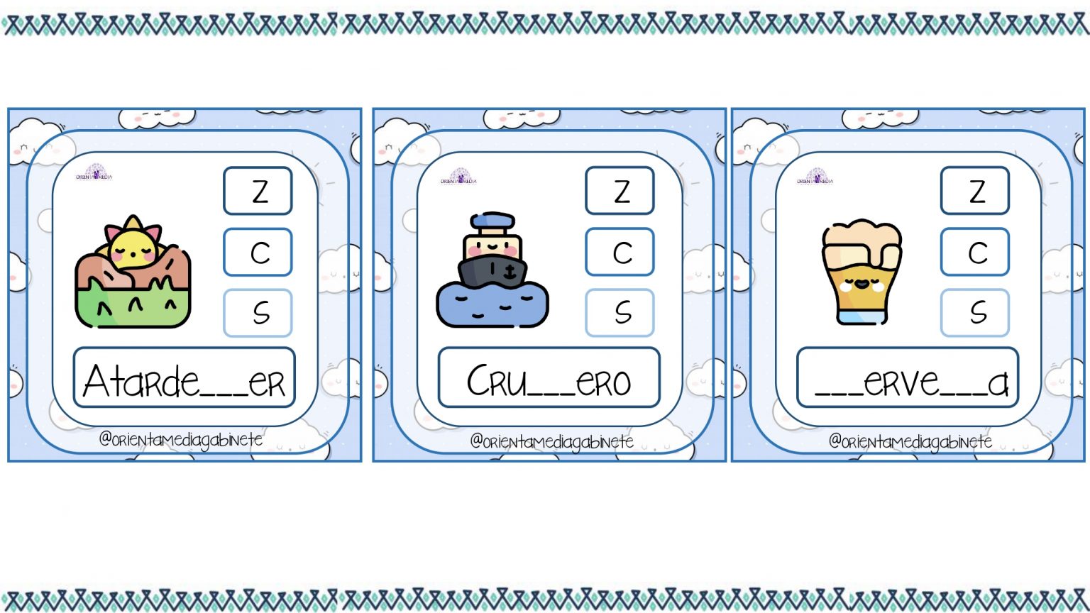 Tarjetas para trabajar la Z/C (oral y escrito) -Orientacion Andujar