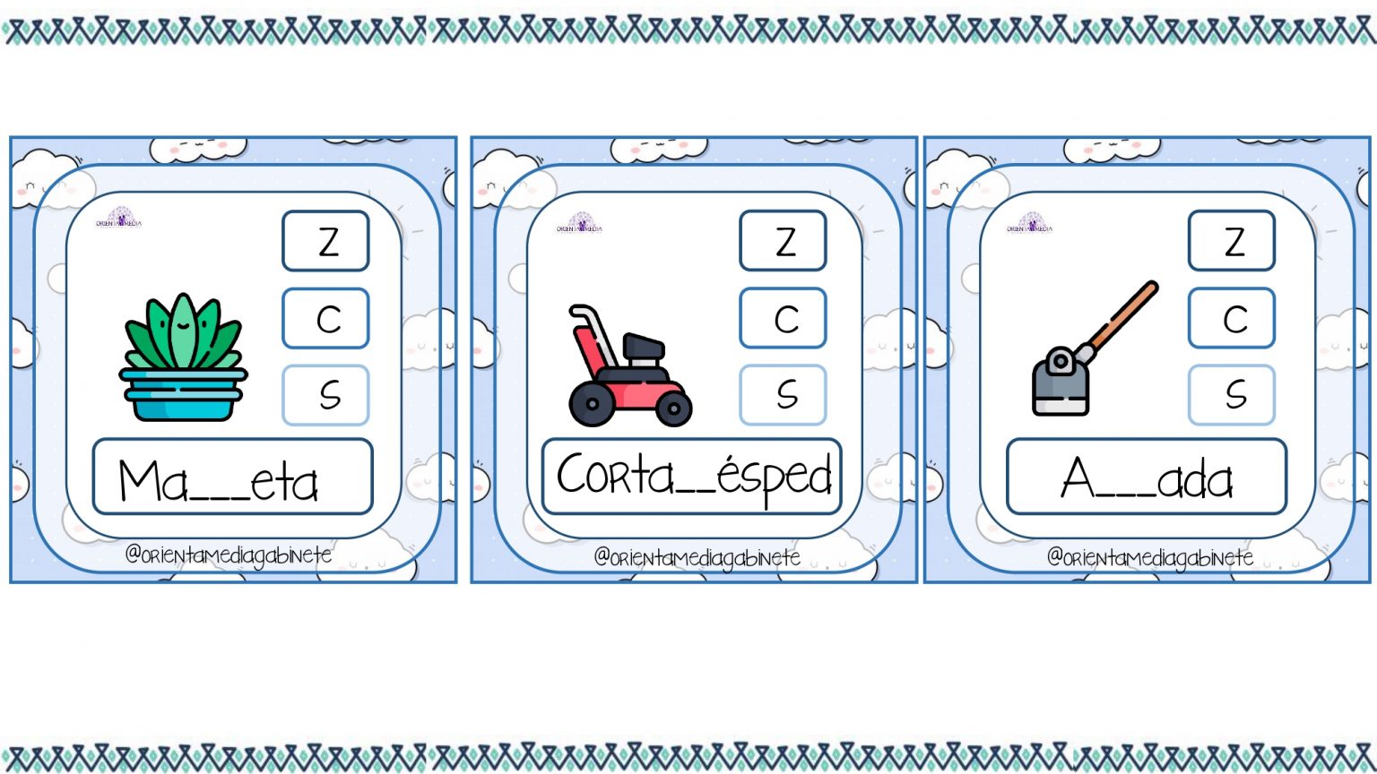 Tarjetas para trabajar la Z/C (oral y escrito) -Orientacion Andujar