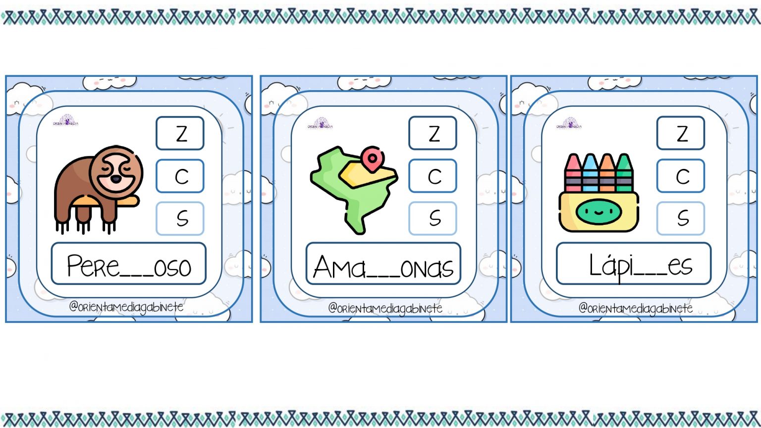 Tarjetas para trabajar la Z/C (oral y escrito) -Orientacion Andujar