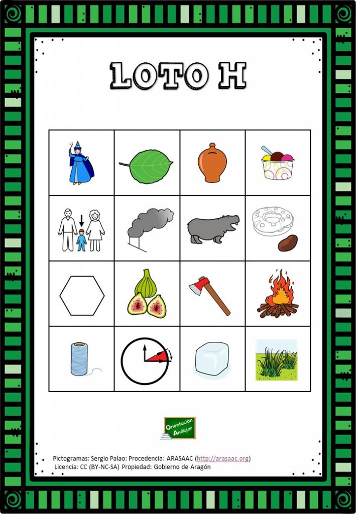 Loto fonético con pictogramas: Letra H -Orientacion Andujar