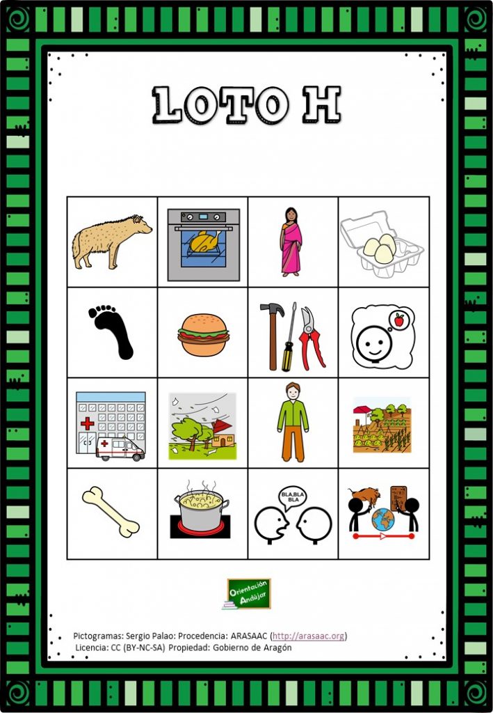 Loto fonético con pictogramas: Letra H -Orientacion Andujar