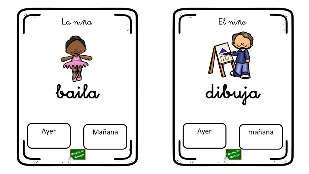 Tarjetas para trabajar los tiempos verbales -Orientacion Andujar