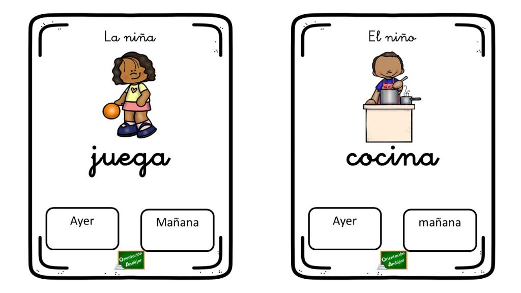 Tarjetas para trabajar los tiempos verbales -Orientacion Andujar