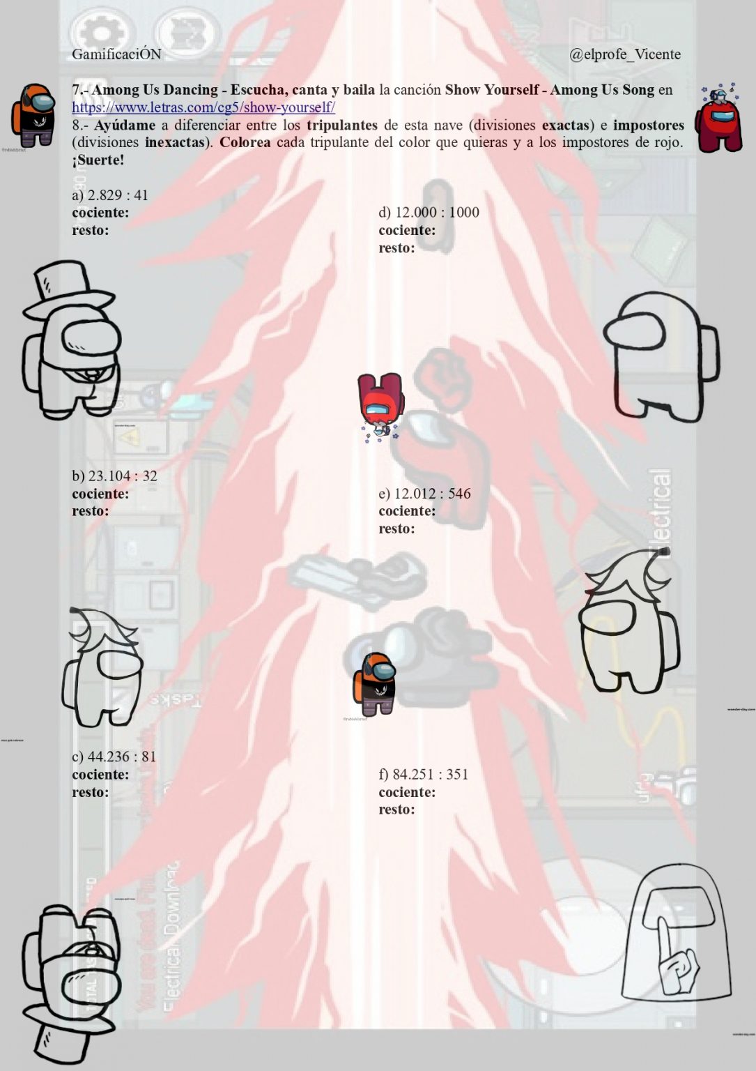 Actividades de Lengua y Mates Con AMONG US - Orientacion Andujar