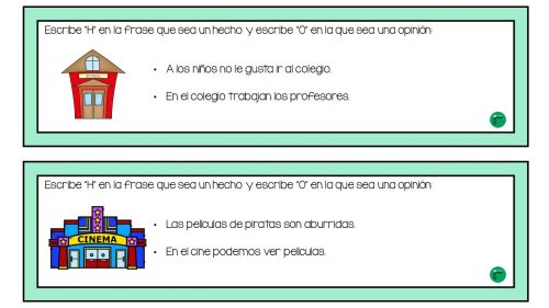 Tarjetas para diferenciar hechos de opiniones - Orientacion Andujar