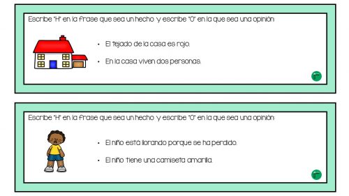 Tarjetas para diferenciar hechos de opiniones - Orientacion Andujar