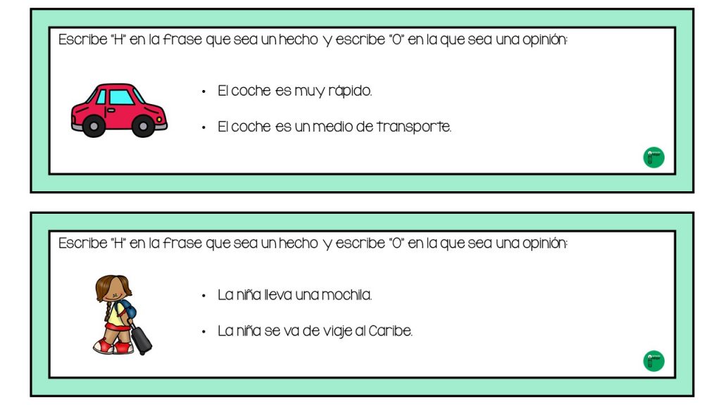 Tarjetas para diferenciar hechos de opiniones - Orientacion Andujar