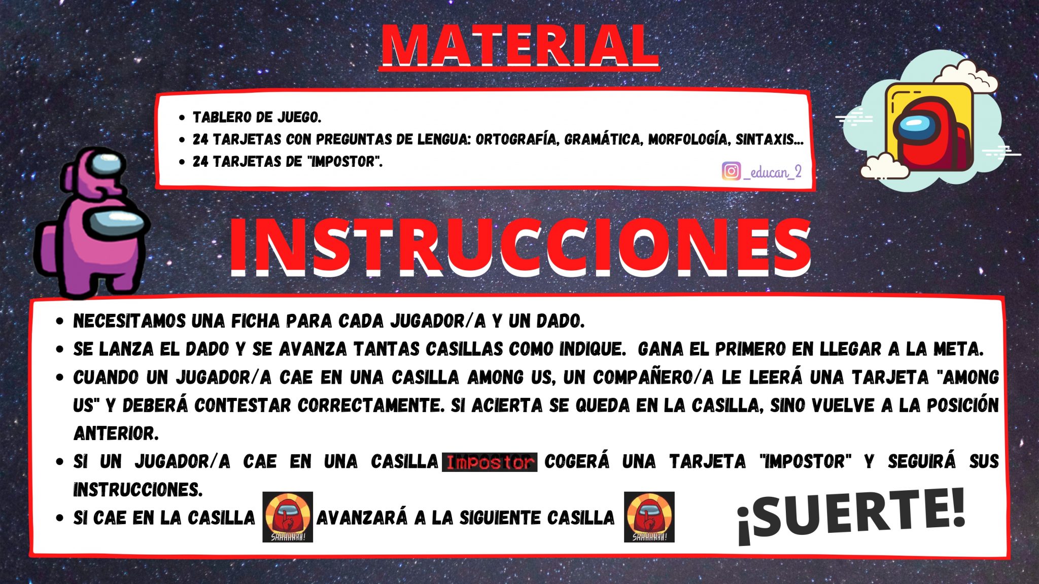 Juego de mesa Among Us para repasar lengua - Orientacion Andujar
