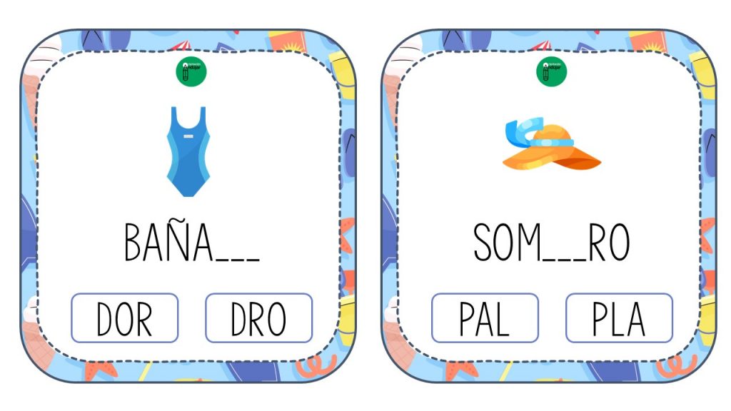 Sílabas trabadas o mixtas con vocabulario de verano - Orientacion Andujar