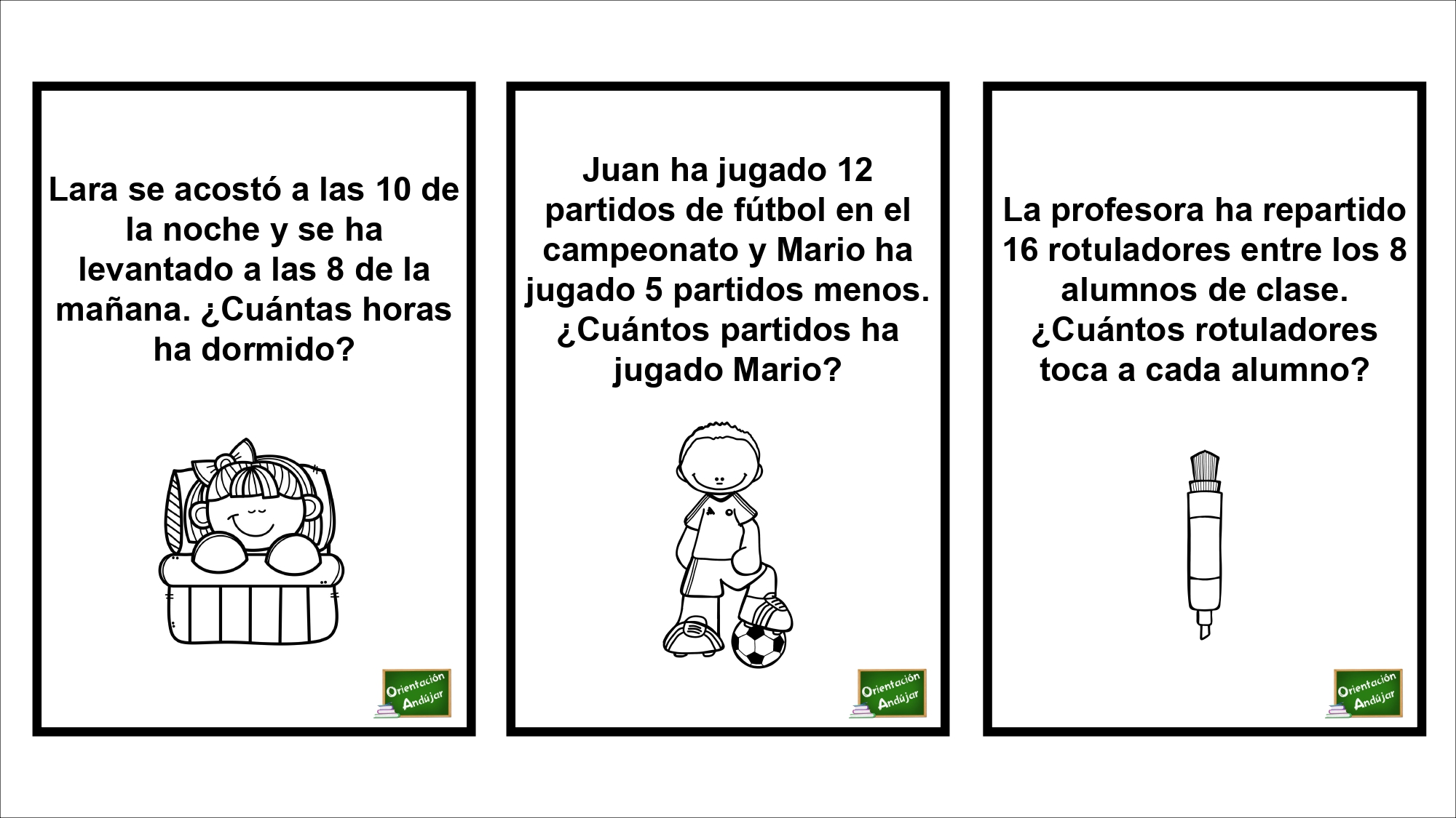 Colección de tarjetas: Problemas matemáticos sencillos -Orientacion Andujar