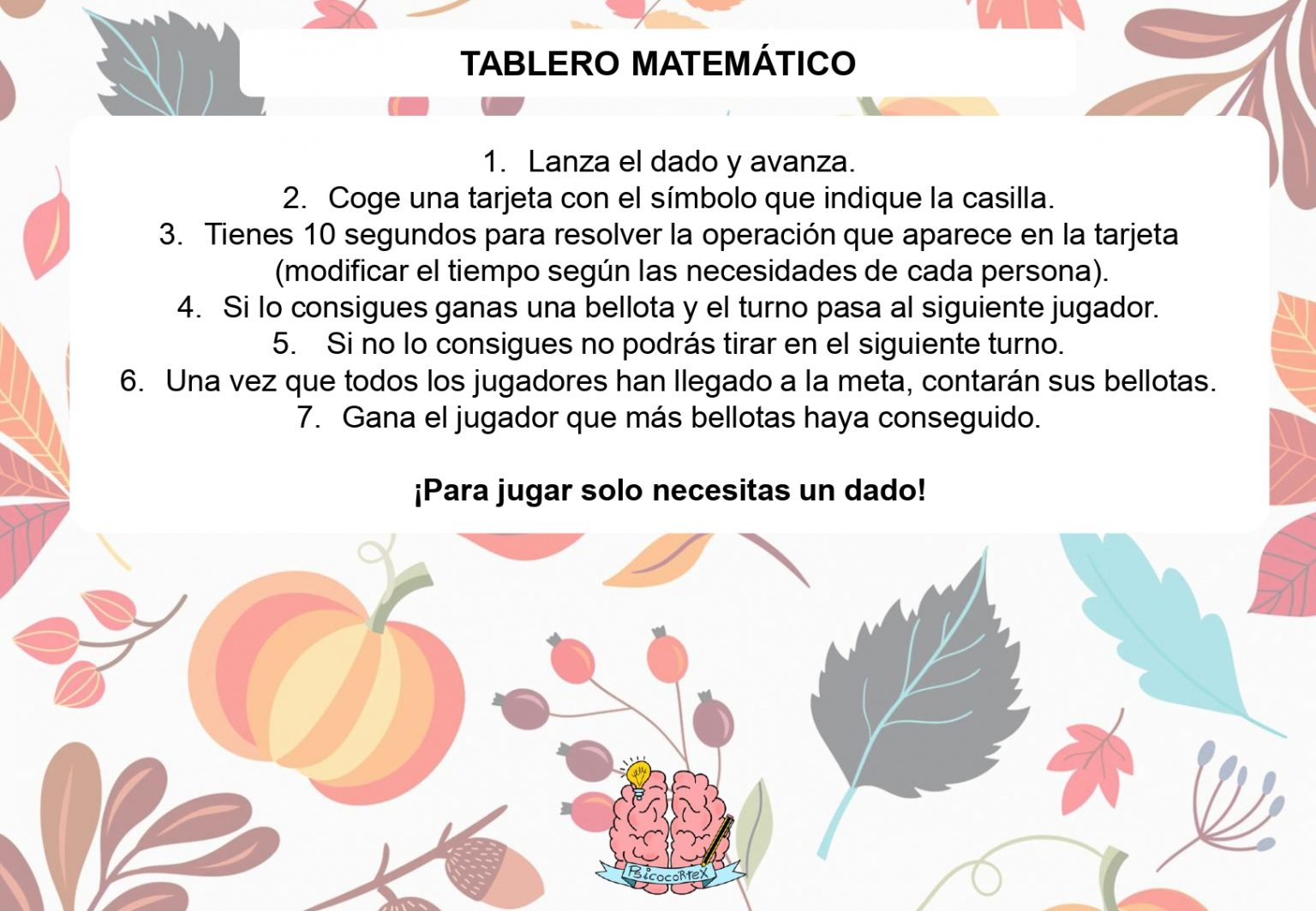 Tablero matemático de otoño - Orientacion Andujar