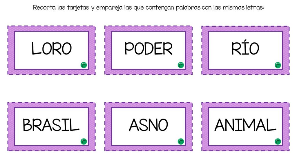 Juego manipulativo de tarjetas: Anagramas -Orientacion Andujar