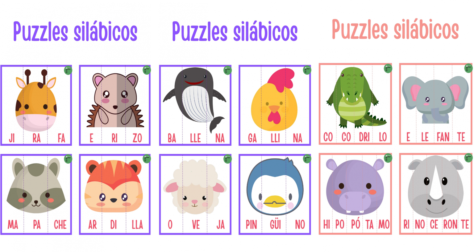 BONITOS puzzles silábicos de animales para trabajar la conciencia ...