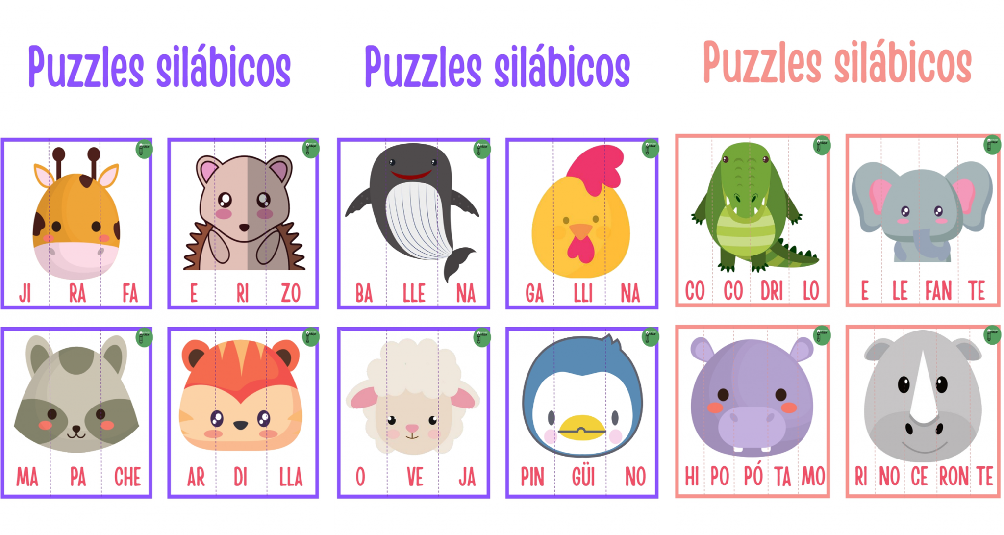 BONITOS puzzles silábicos de animales para trabajar la conciencia ...