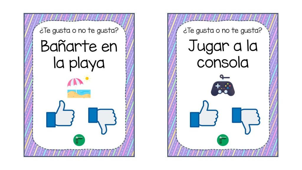 dinámica primeros días de clase Tarjetas + plantilla: ¿Te gusta o no te ...