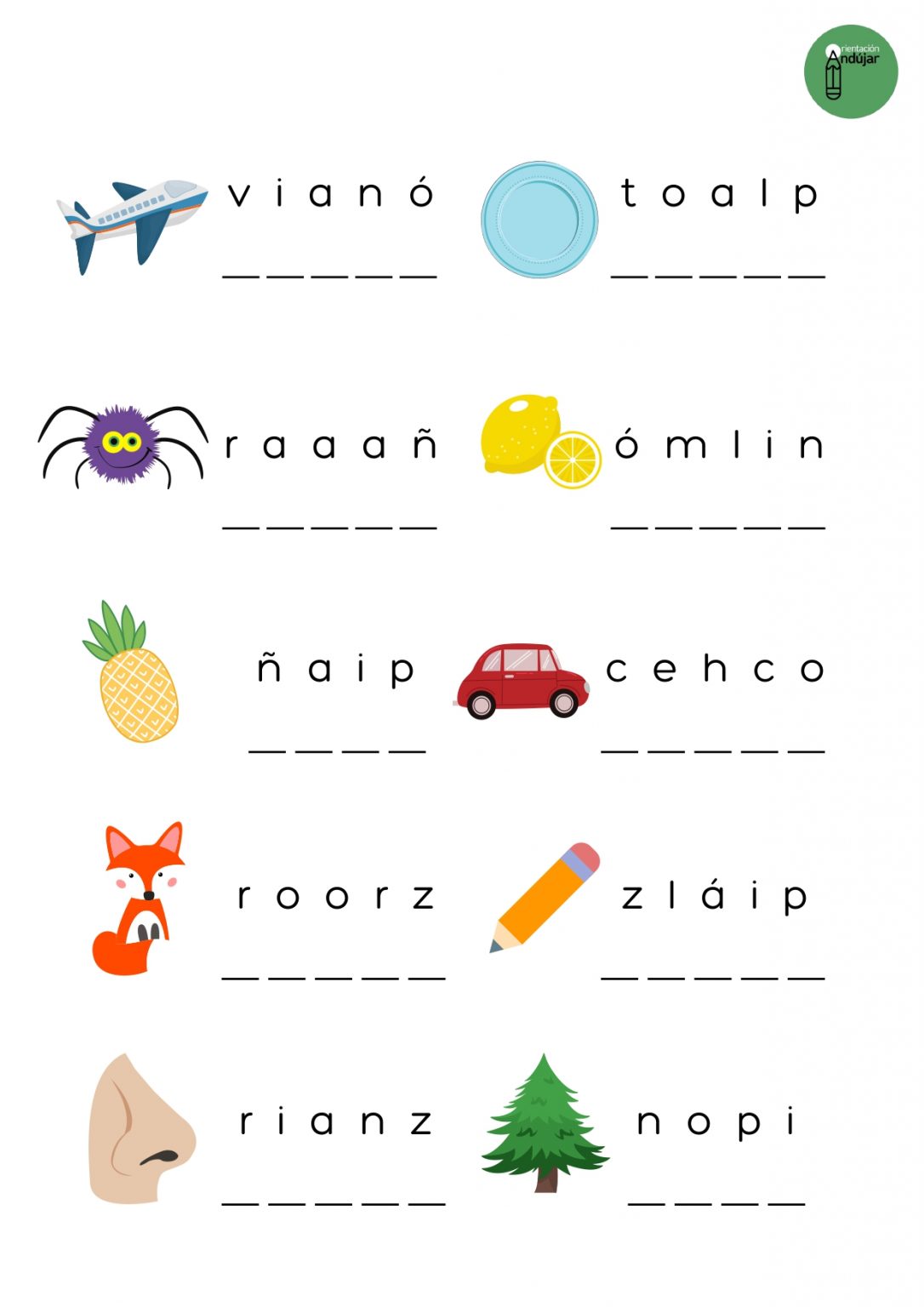 Letras desordenadas para formar palabras - Orientacion Andujar