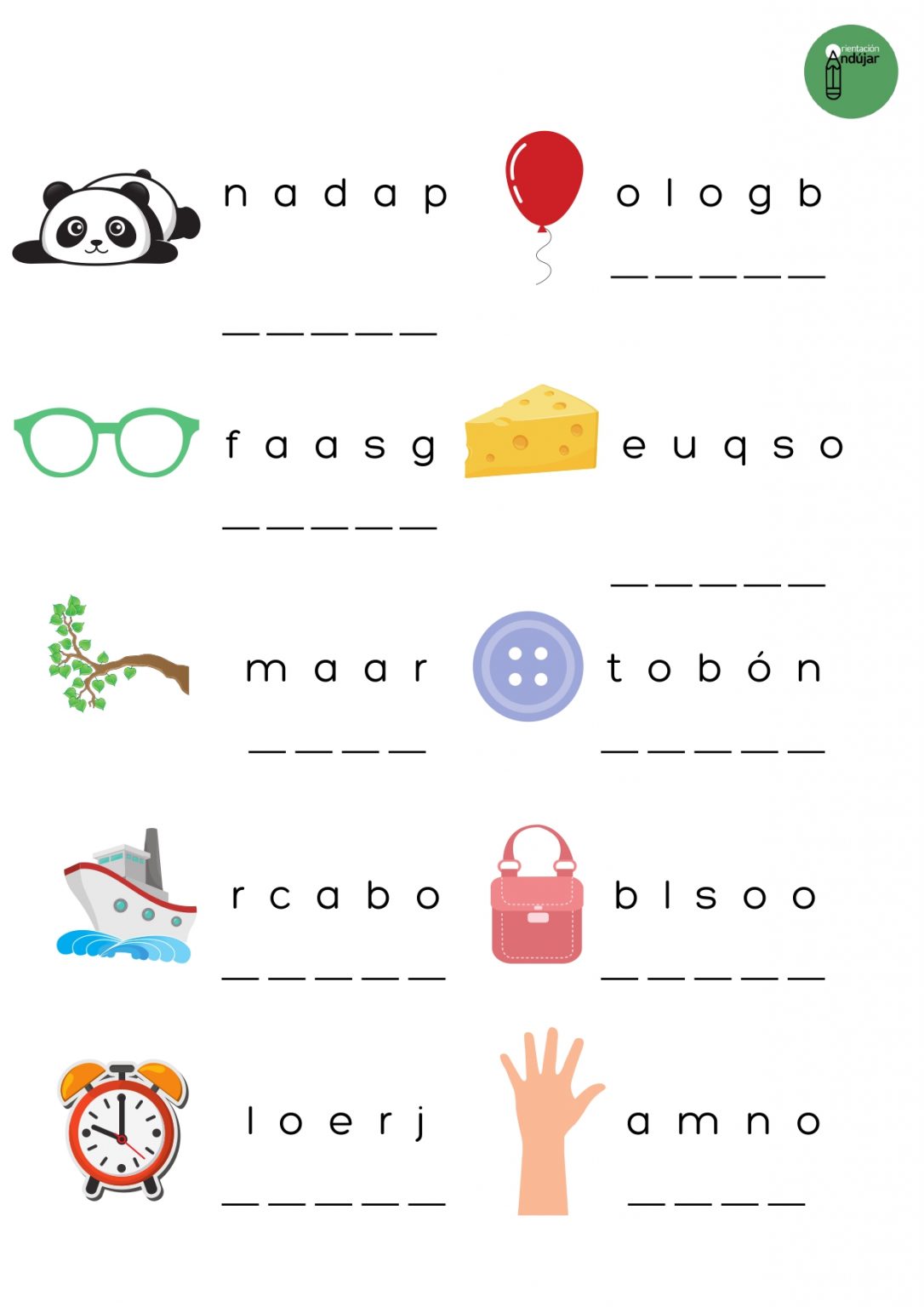 Letras desordenadas para formar palabras - Orientacion Andujar