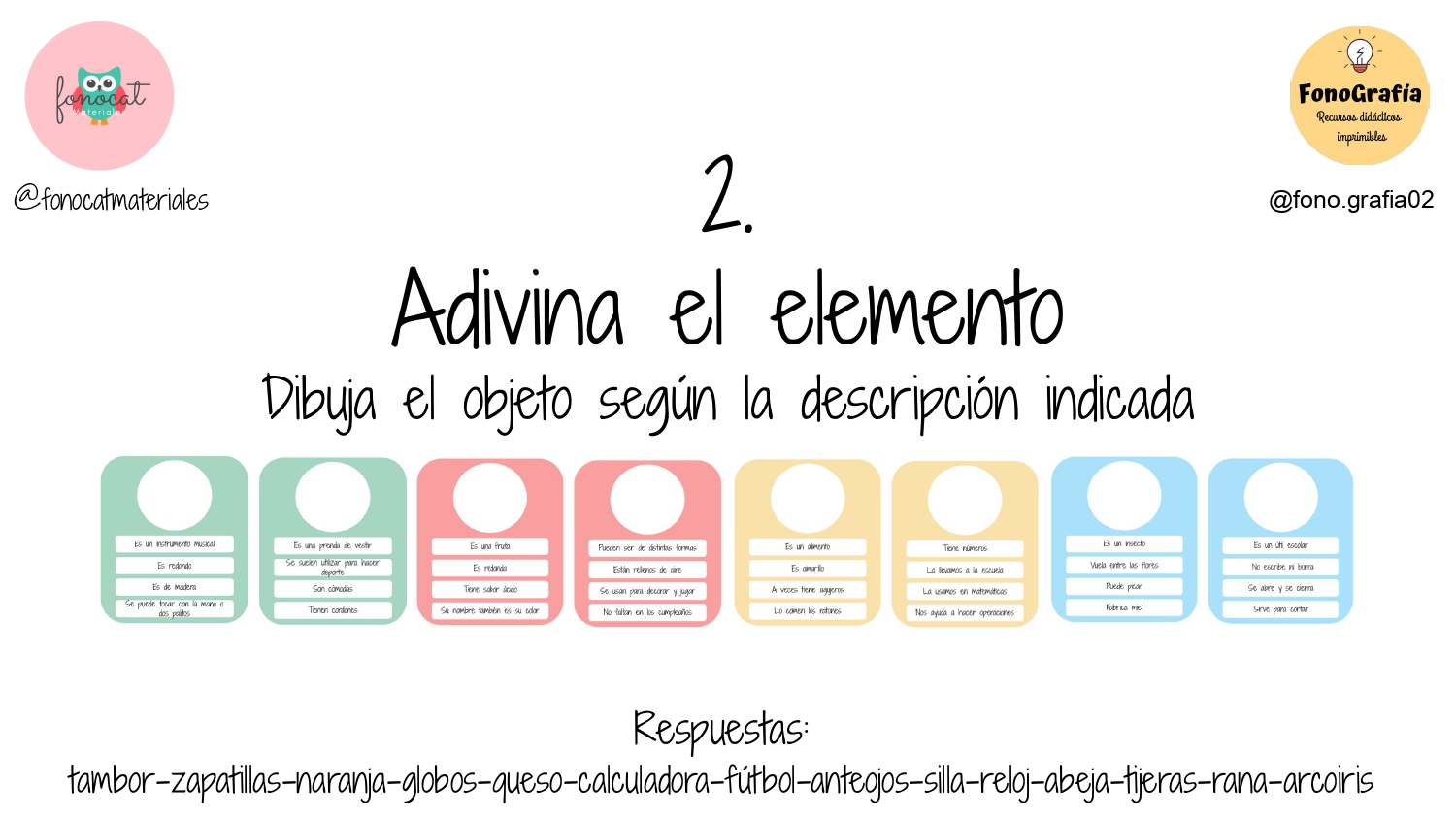 Colección de tarjetas para a trabajar descripciones de objetos ...