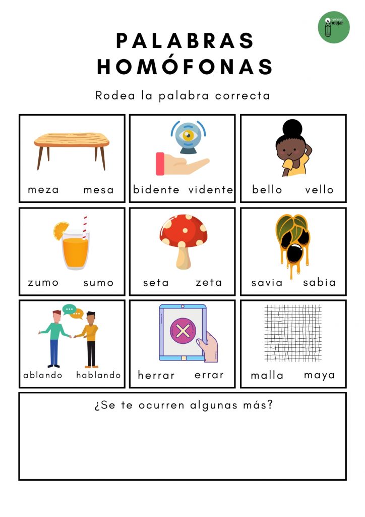 Fichas para aprender las palabras homófonas - Orientacion Andujar