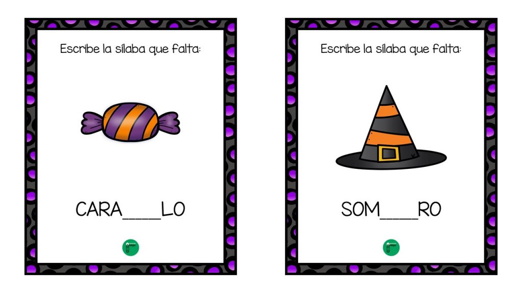 La sílaba perdida con vocabulario de Halloween -Orientacion Andujar