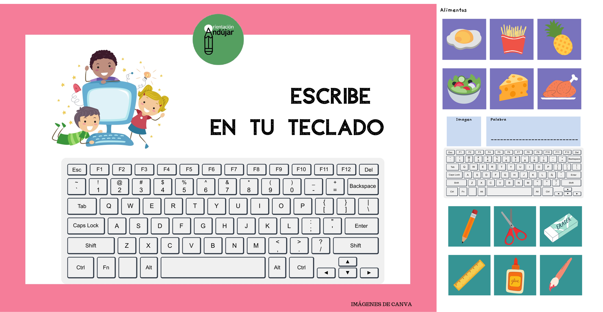 Escribe en tu teclado-Juego de lectoescritura - Orientacion Andujar