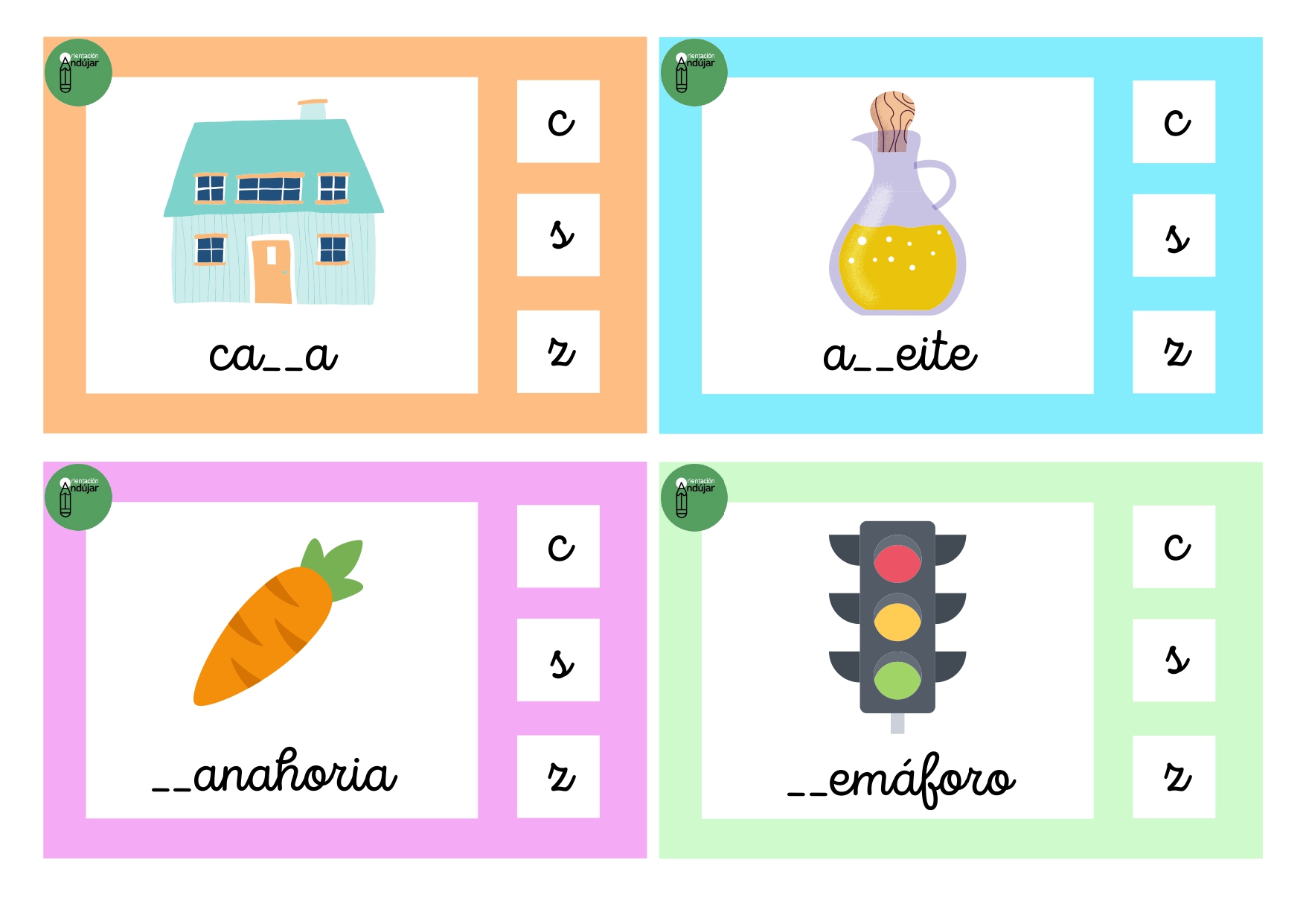 Geniales tarjetas de ortografía: C,S,Z - Orientacion Andujar