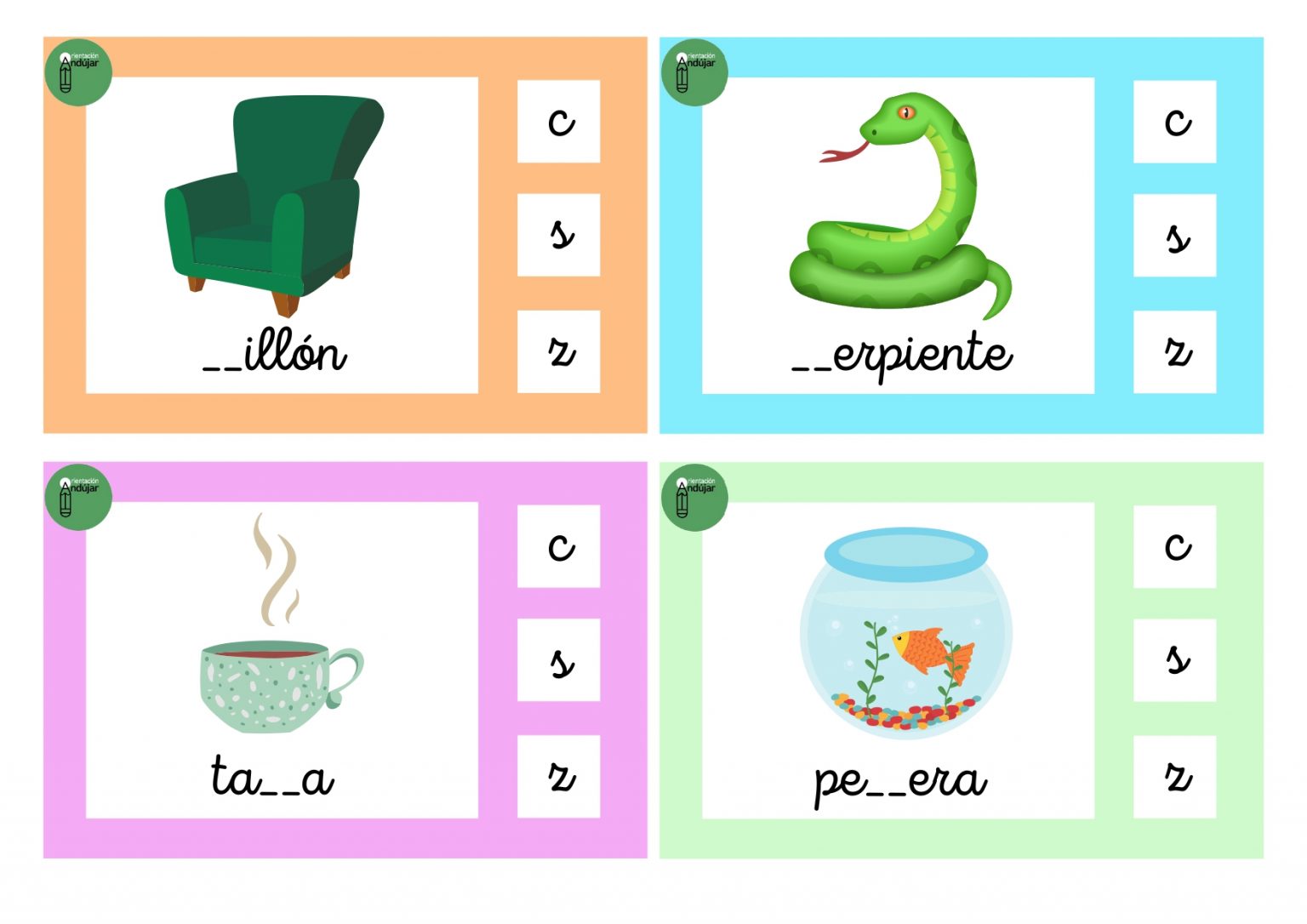 Geniales tarjetas de ortografía: C,S,Z - Orientacion Andujar