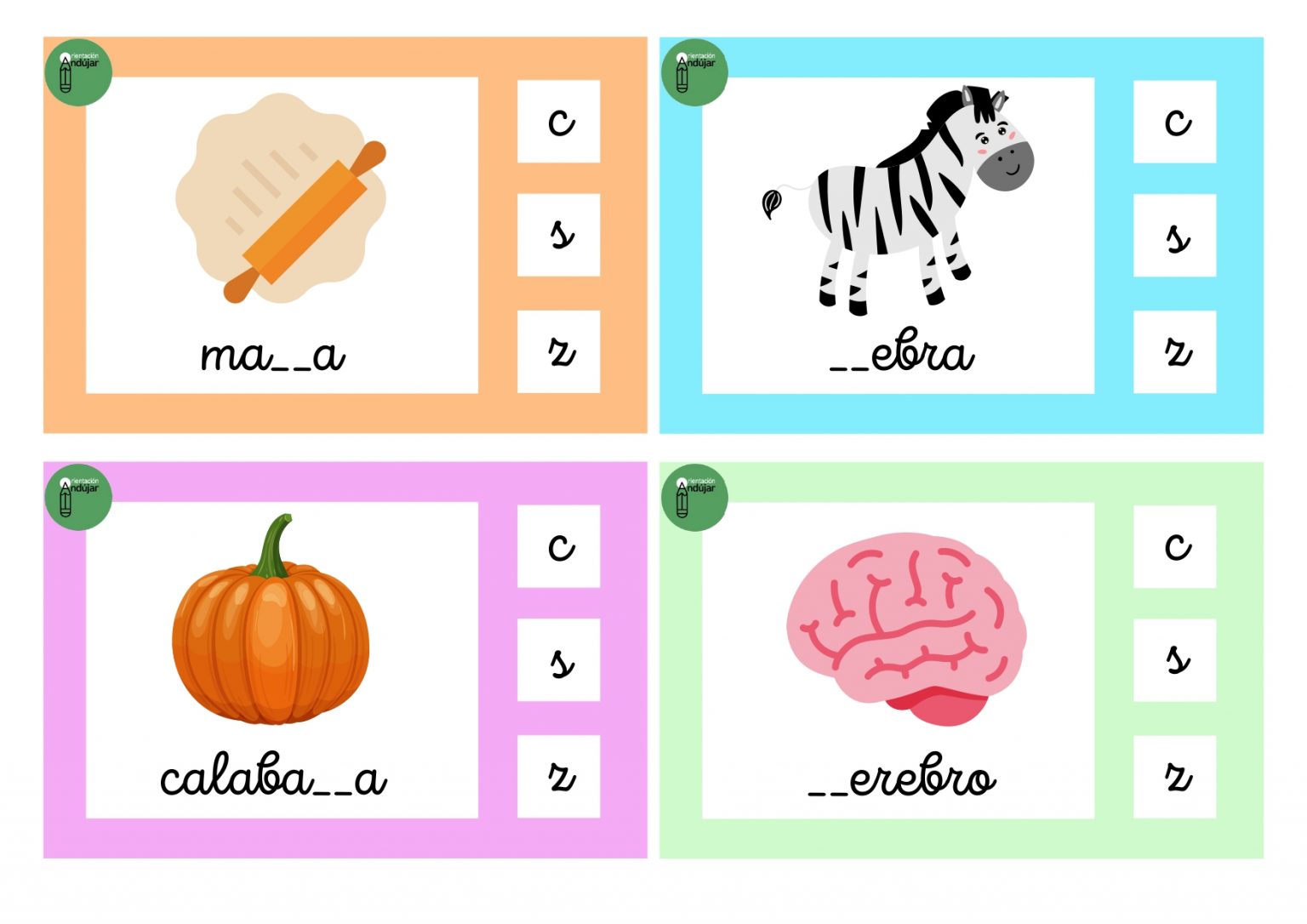 Geniales tarjetas de ortografía: C,S,Z - Orientacion Andujar