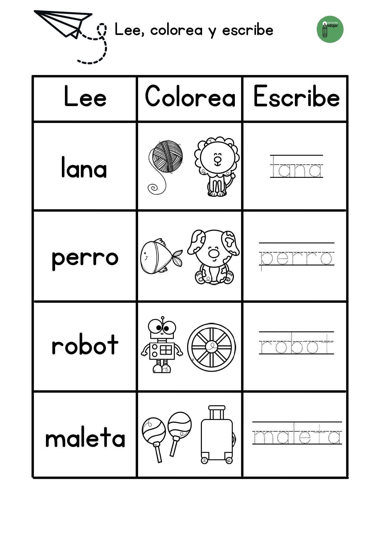Lee, colorea y escribe - Orientacion Andujar