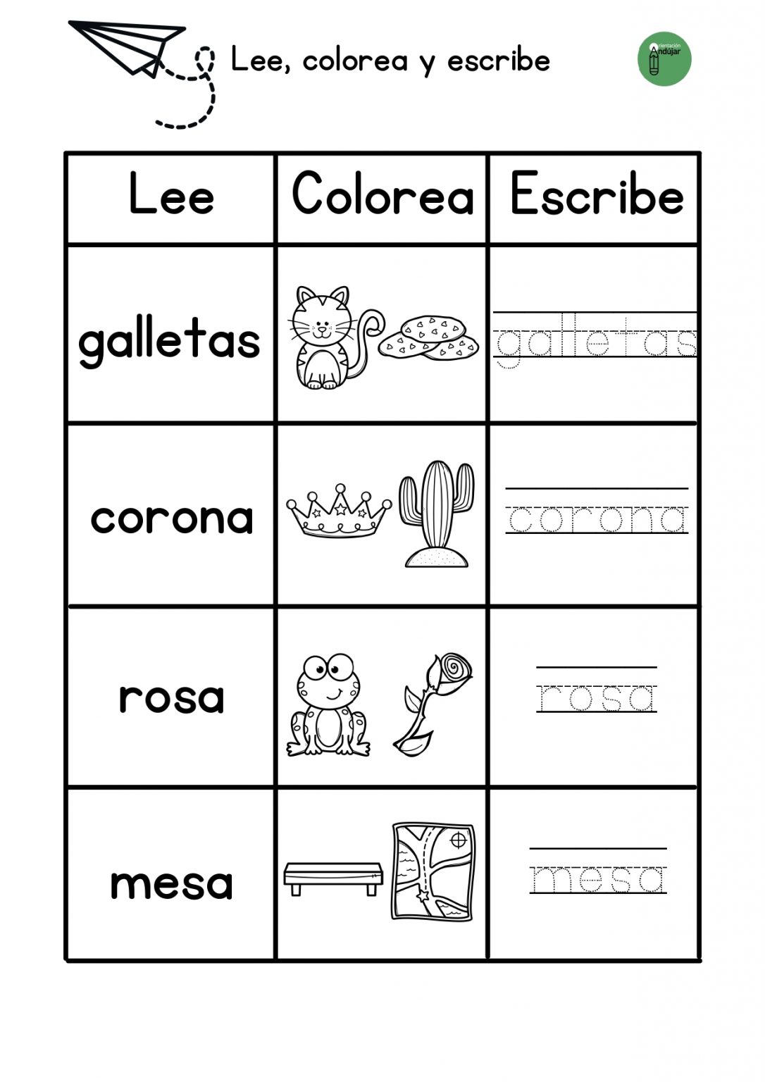 Lee, colorea y escribe - Orientacion Andujar