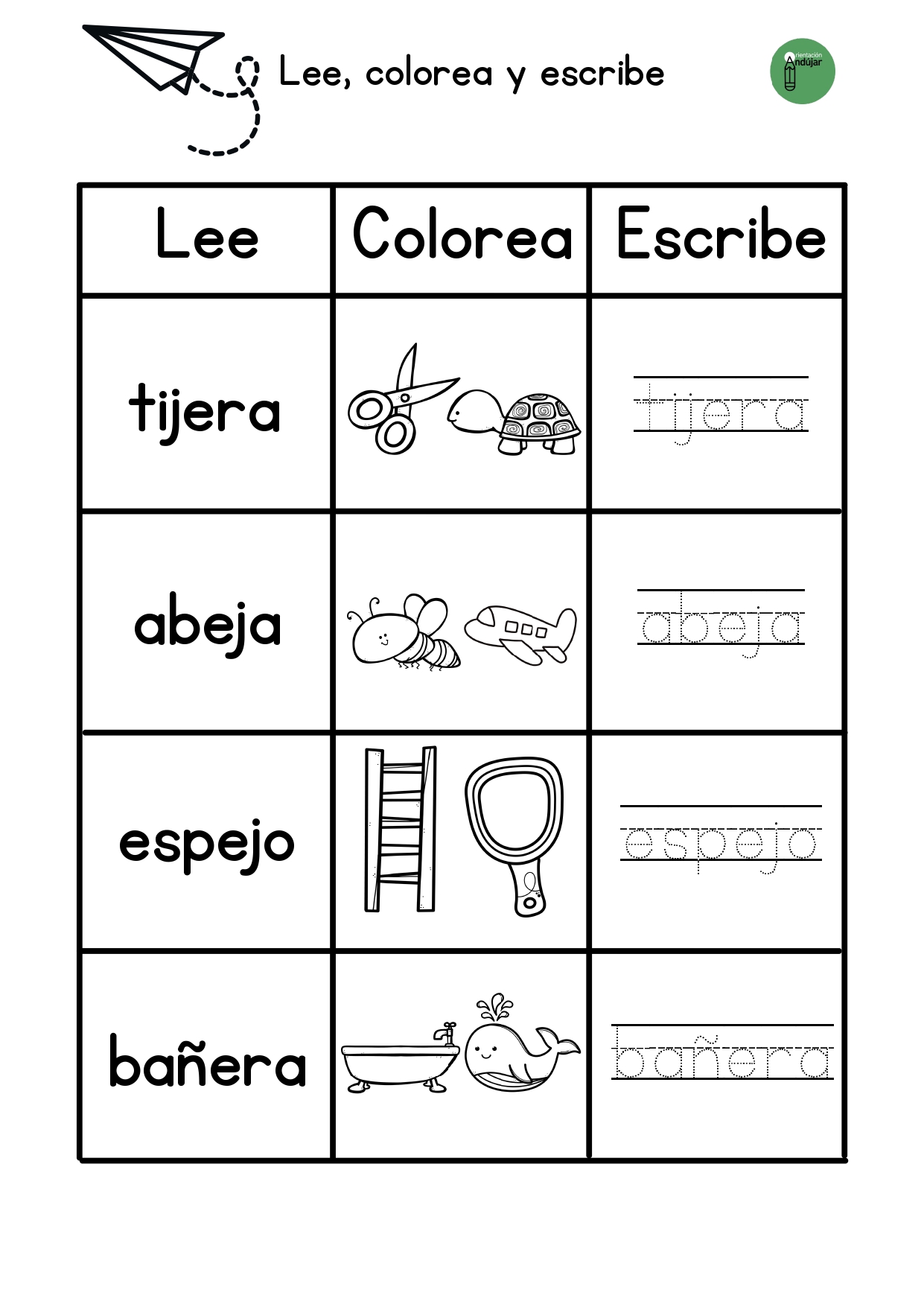 Lee, colorea y escribe - Orientacion Andujar
