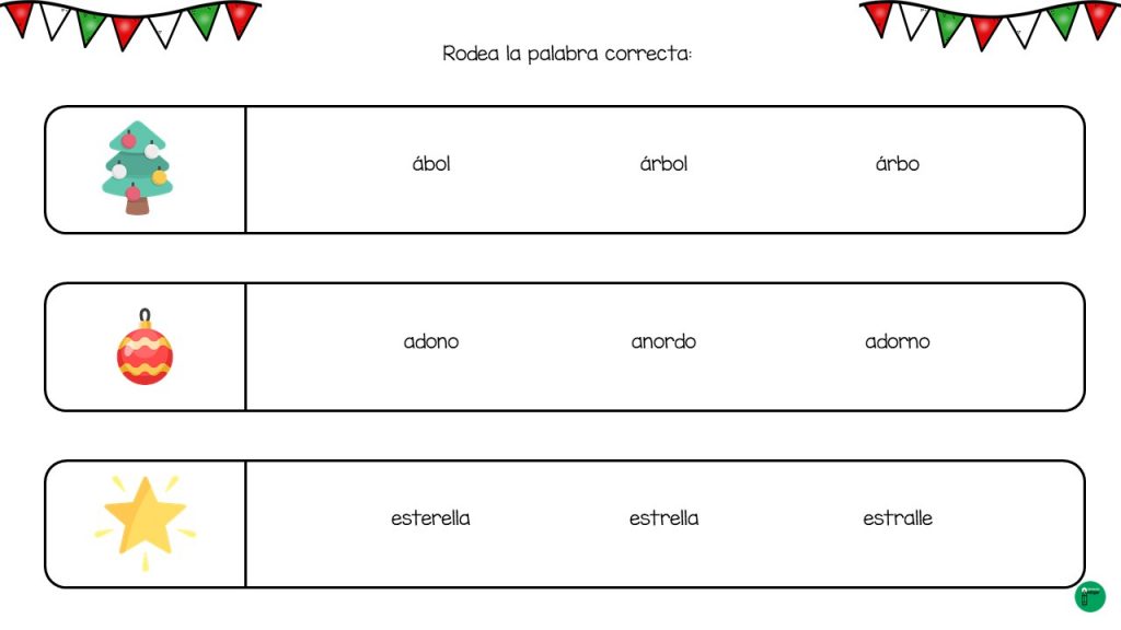 Lectura de palabras con vocabulario de Navidad - Orientacion Andujar