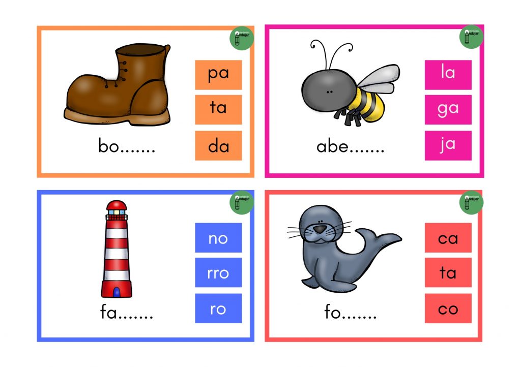 Bonitas tarjetas conciencia fonológica: sílaba final - Orientacion Andujar
