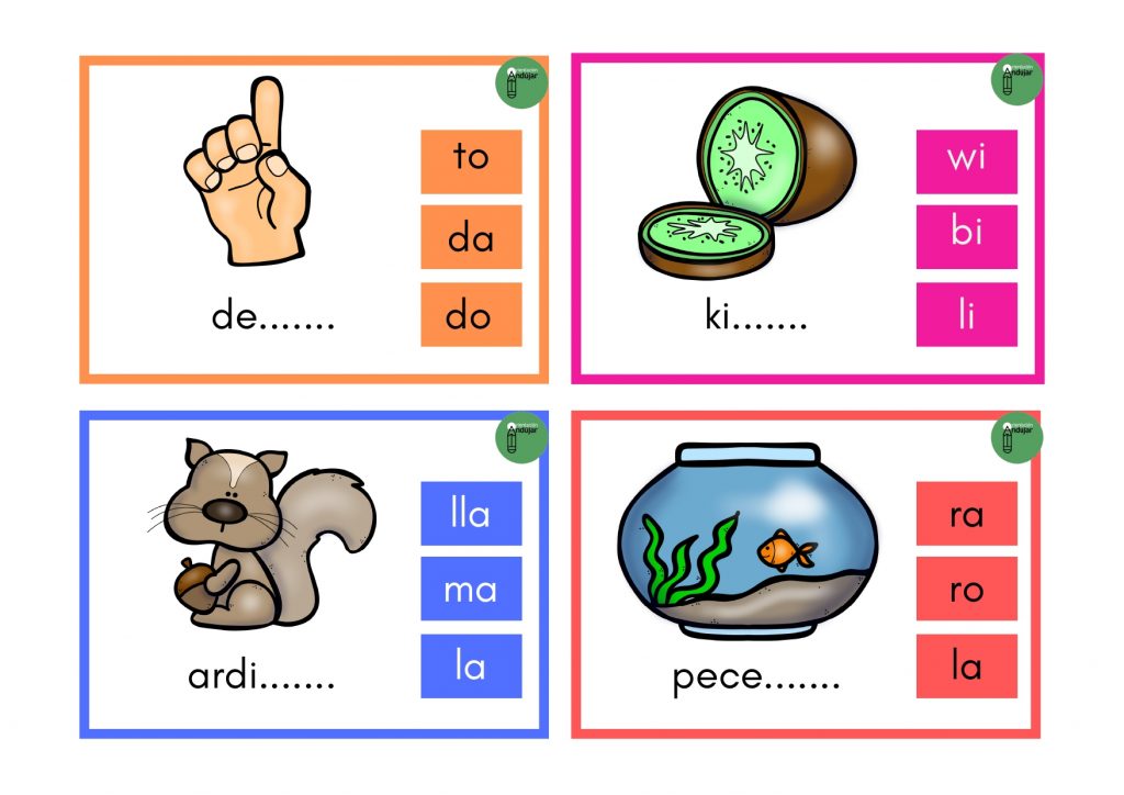 Bonitas tarjetas conciencia fonológica: sílaba final - Orientacion Andujar