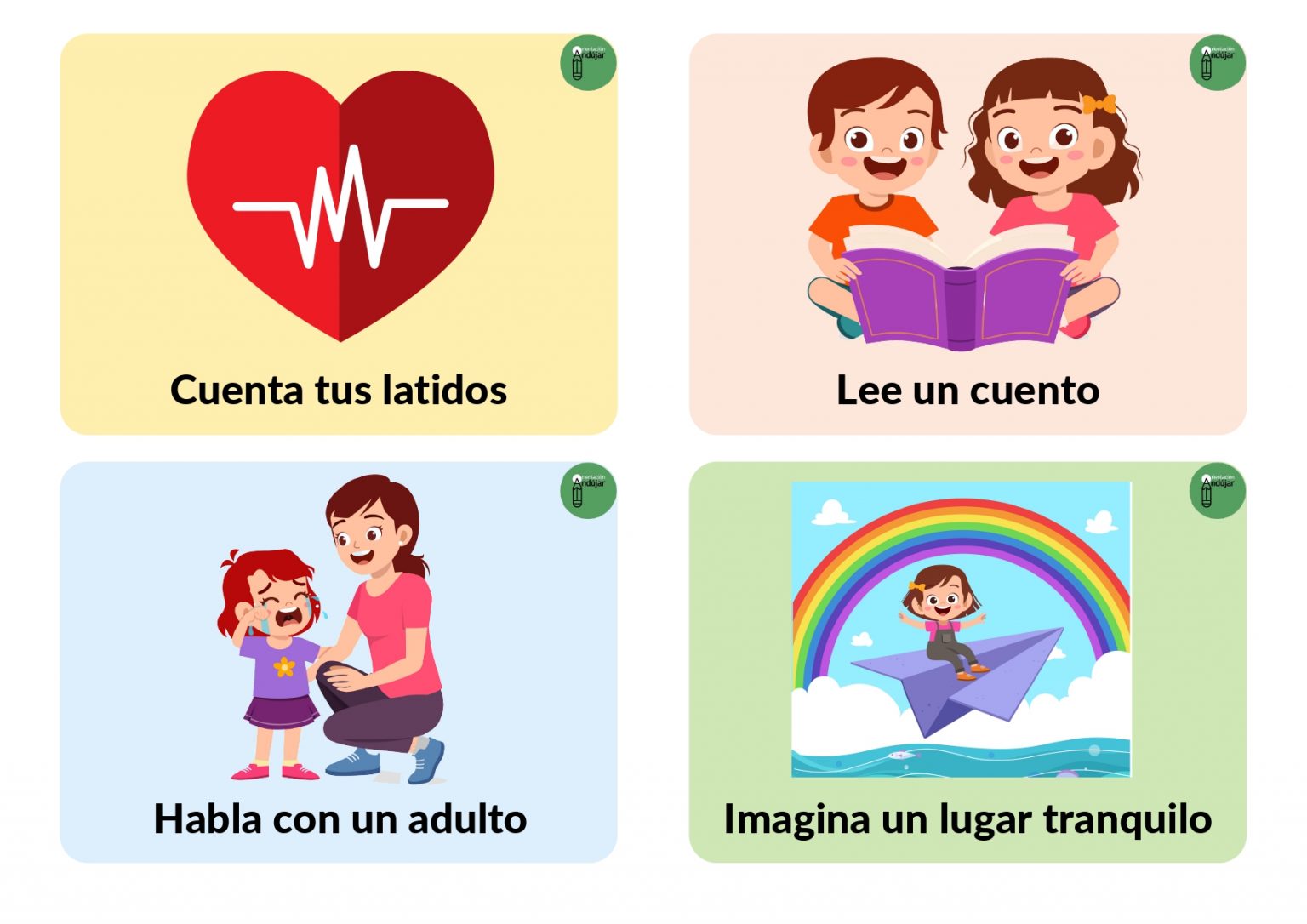 Apoyos visuales con tarjetas bonitas para trabajar la vuelta a la calma - Orientacion Andujar