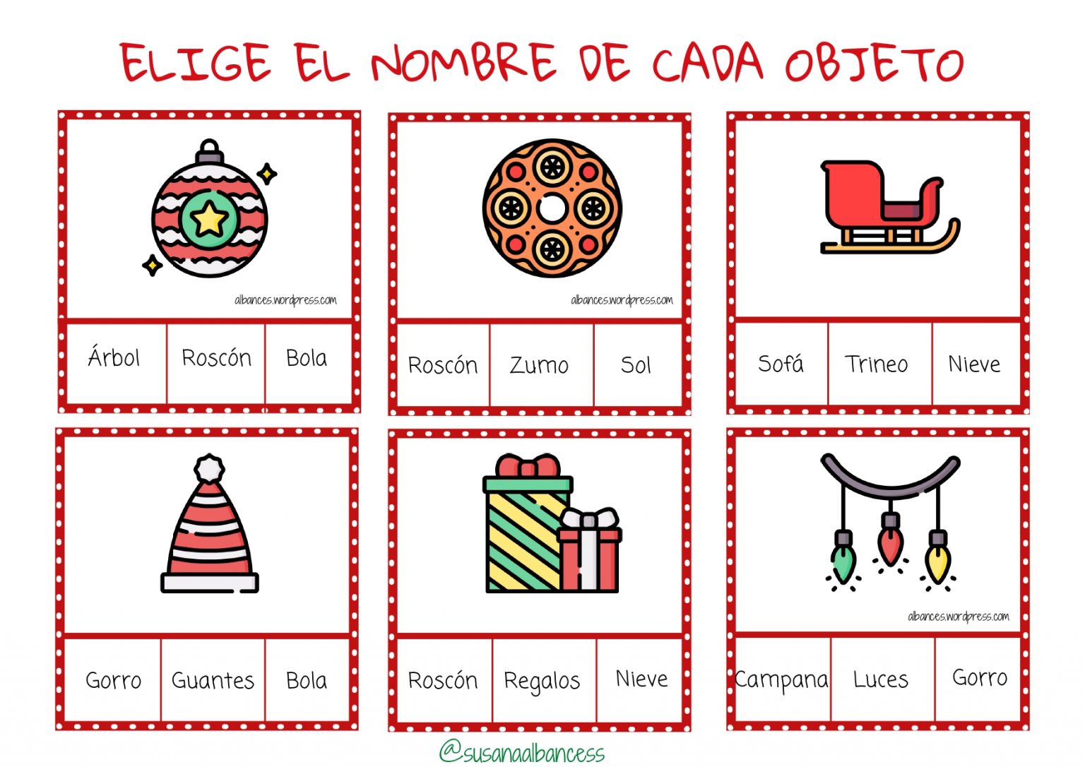 Tarjetas: Lectura de palabras con vocabulario navideño - Orientacion ...