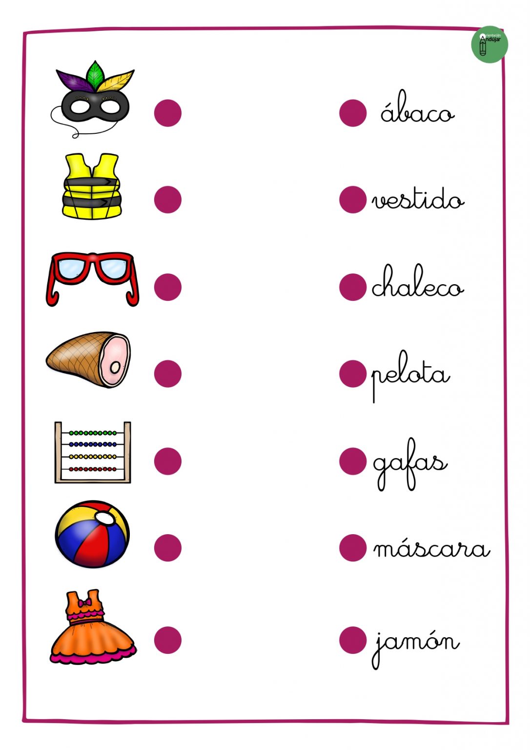 Asociación palabra - dibujo: Empareja - Actividades de infantil y primaria