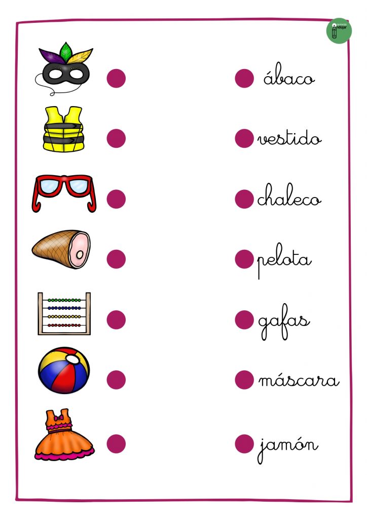 Asociación palabra - dibujo: Empareja - Actividades de infantil y primaria