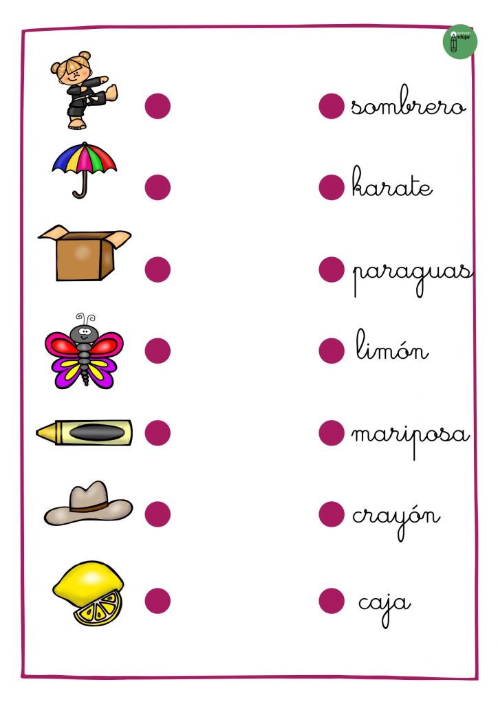 Asociación palabra - dibujo: Empareja - Actividades de infantil y primaria