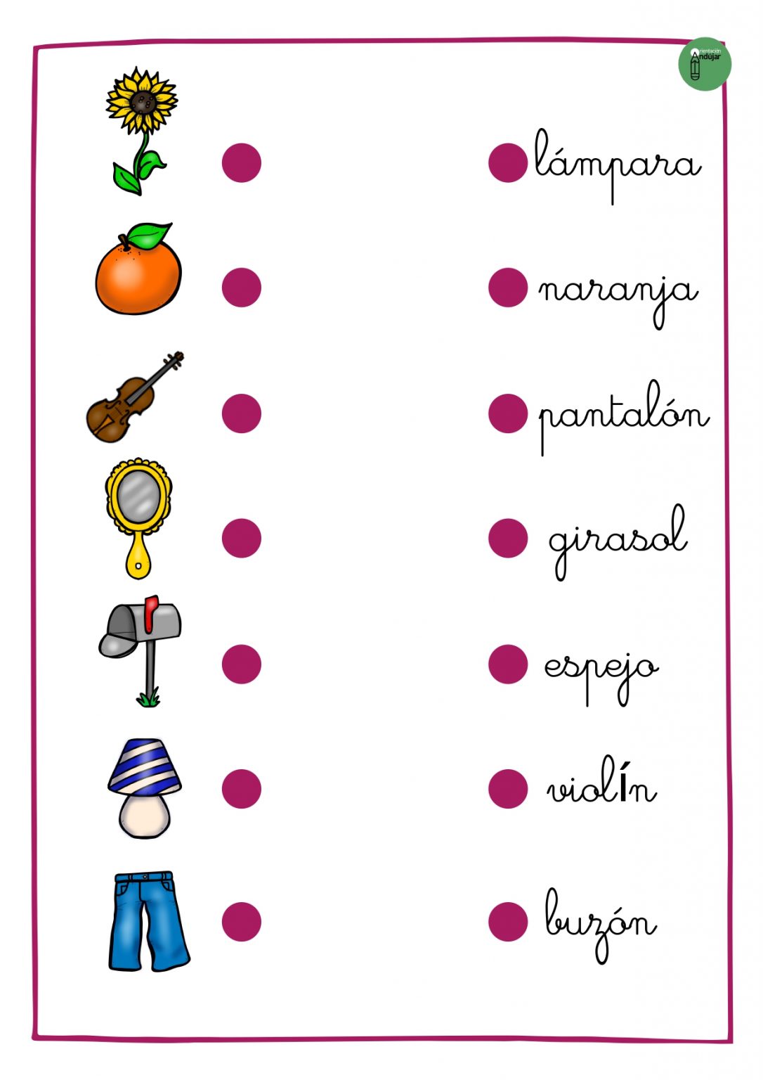 Asociación palabra - dibujo: Empareja - Actividades de infantil y primaria