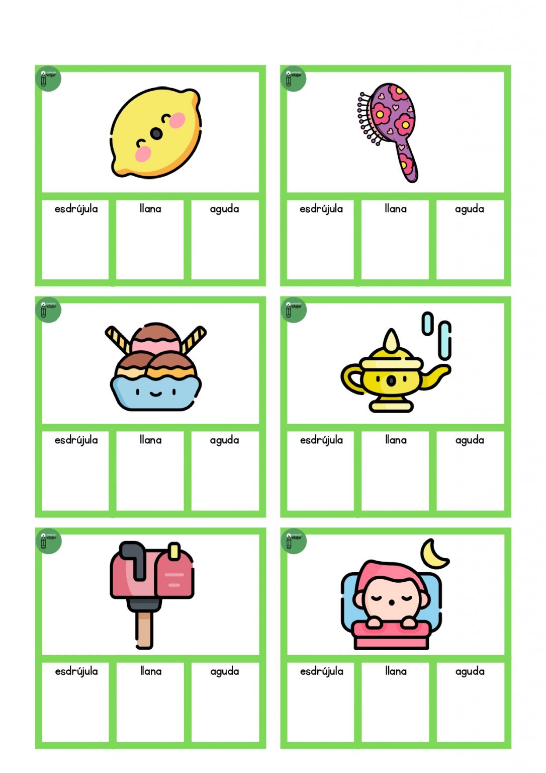 Actividad ortográfica: Tarjetitas para acentuar y clasificar palabras ...