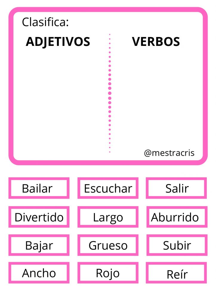 Tarjetero con actividades para trabajar los verbos y los adjetivos ...