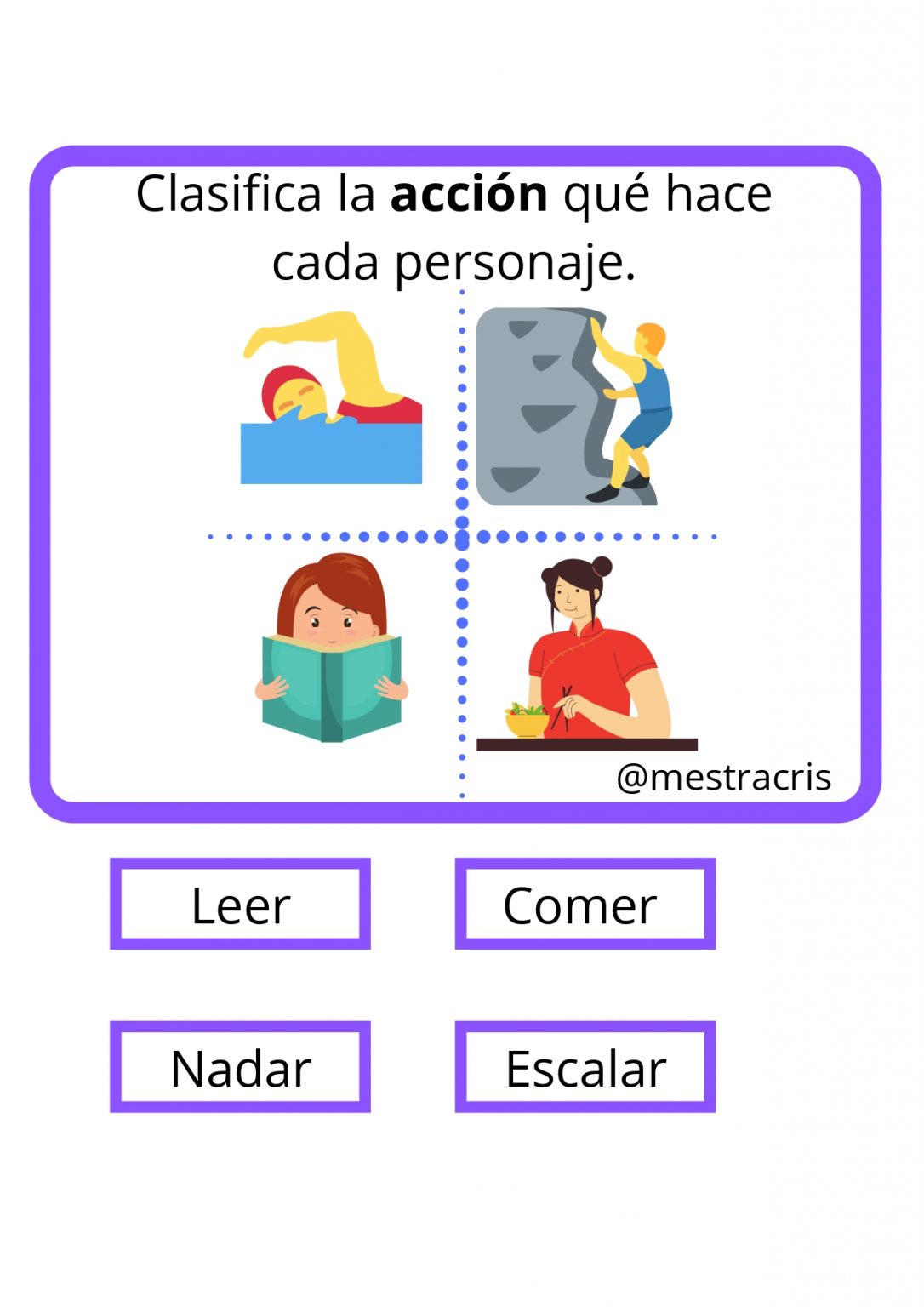 Tarjetero con actividades para trabajar los verbos y los adjetivos ...