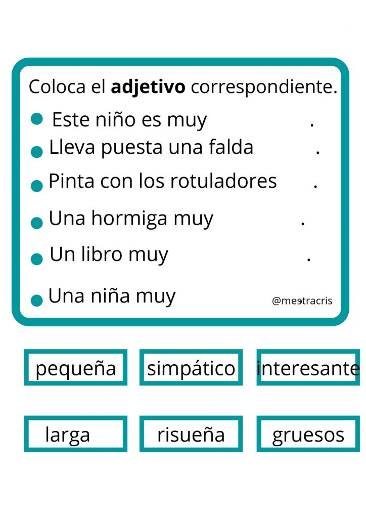 Tarjetero con actividades para trabajar los verbos y los adjetivos ...