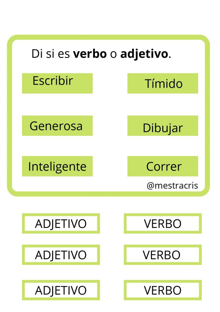 Tarjetero con actividades para trabajar los verbos y los adjetivos ...