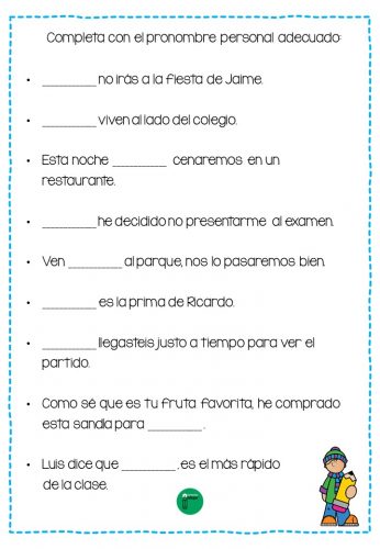 Ejercicio de lengua: Pronombres personales - Orientacion Andujar